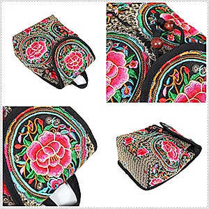 Embroidery Backpack Purse for Women Vintage Handbag Small Drawstring Casual Travel Shoulder Bag Daypack