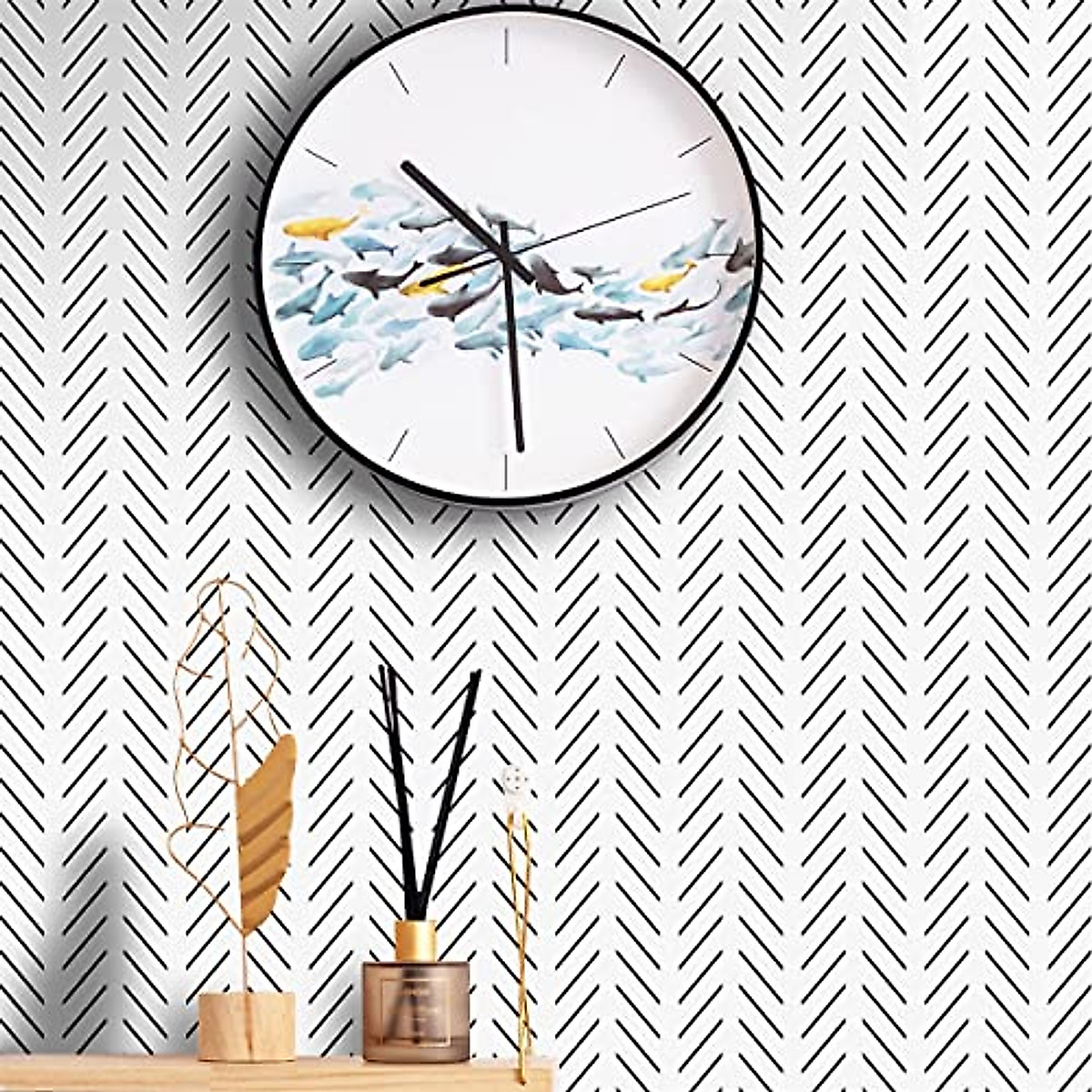 Orainege Black and White Peel and Stick Wallpaper Herringbone Contact Paper for Bathroom 17.7inch x 118.1inch Black Chevron Removable Wall Paper Peel and Stick Modern Geometric Self Adhesive Wallpaper