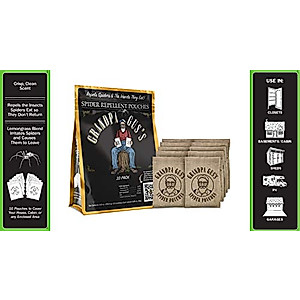 Grandpa Gus's Spider Repellent Pouches, Peppermint and Lemongrass Oil Formula Repels Spiders and The Insects They Eat, Use in Closet, Basement, Cabin, Shed, RV, Garage, 8.8 Oz (0.88 Oz x 10 Pouches)