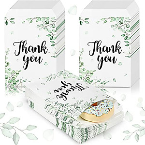 200 Pack Thank You Paper Treat Bags Greenery Eucalyptus Candy Buffet Bags Paper Cookie Bags Thank You Favor Bags Goodie Bags for Wedding Baby Shower Birthday Party Favors, Cookies, Goodies