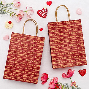 Whaline 16Pcs Happy Valentine's Day Kraft Gift Paper Goody Bags with Handles Retro Red Party Favor Bags Sweet Love Theme Party Treat Goodie Candy Bags for Valentines Day Wedding Supplies
