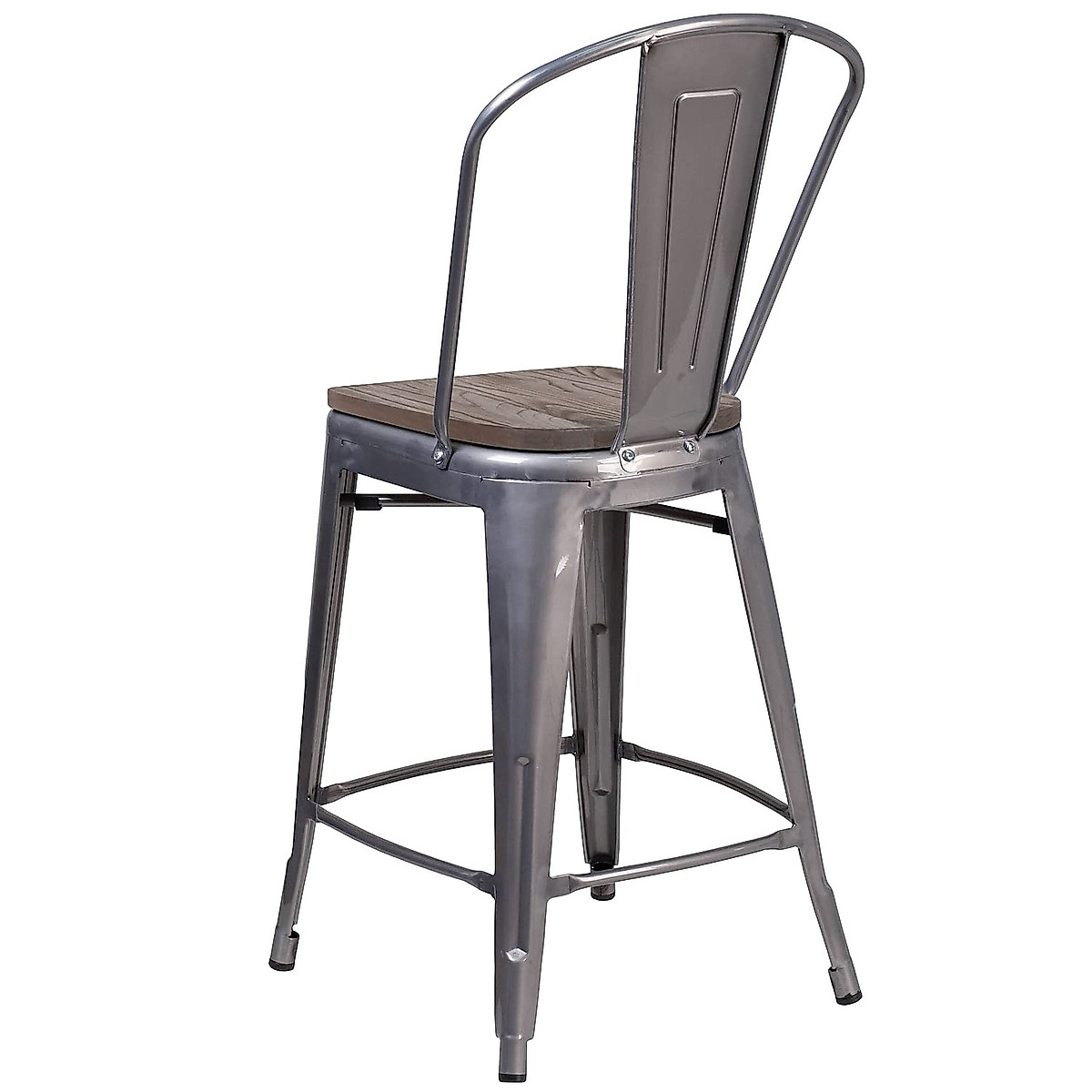 Flash Furniture Lincoln 4 Pk. 24" High Clear Coated Counter Height Stool with Back and Wood Seat