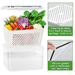Elwichen 5 Pack Fruit Storage Containers for Fridge with Removable Colander, Produce Containers BPA-free Fridge Organizer to Keep Berry Lettuce Vegetable Fresh, Dishwasher & Microwave Safe