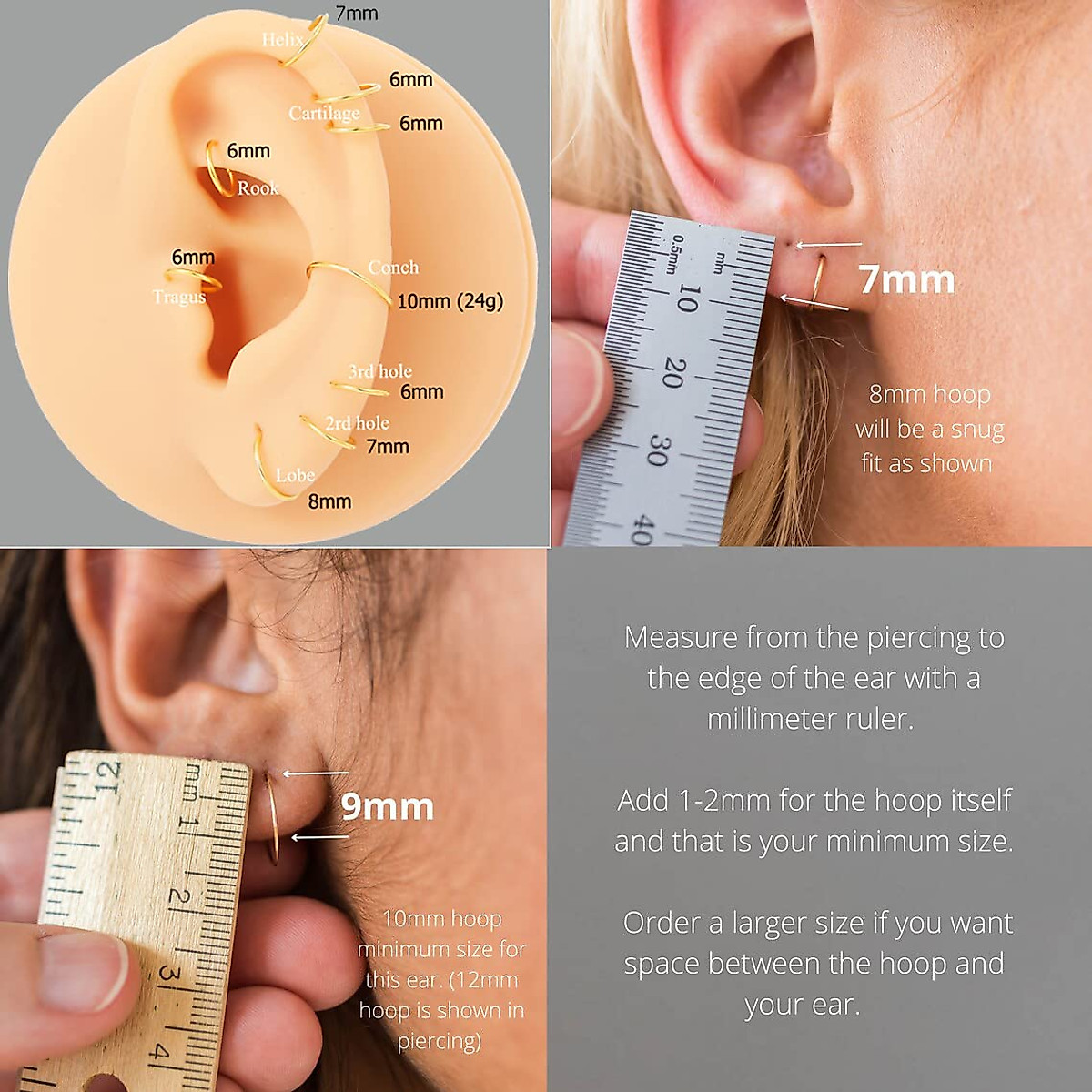 3 Pairs 14K Gold Filled Sterling Silver Small Hoop Earrings for Women Tiny Cartilage Hoop Earring Helix Tragus Piercing Jewelry 22G Nose Rings Hoops for Girls