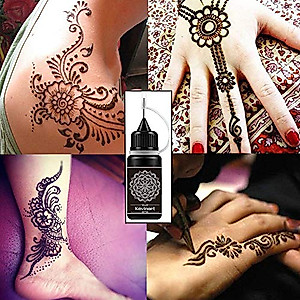 Temporary Tattoos Kit Black Tattoo Kit 4 Bottles 1 Oz Temp Tattoo Kit Semi Permanent Freehand Ink/Gel with 60 Adhesive Stencils for Women Men Kids Boys Body Art Painting Decor Supplies
