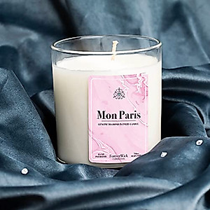 Foreverwick Mon Paris Warm & Floral Surprise Soy Wax Candle with Diamond Inside 14Oz Jar, Large Candles, Scented, Gift Women, Glass, Large Size, Double Pour Inspired, 70 Hours