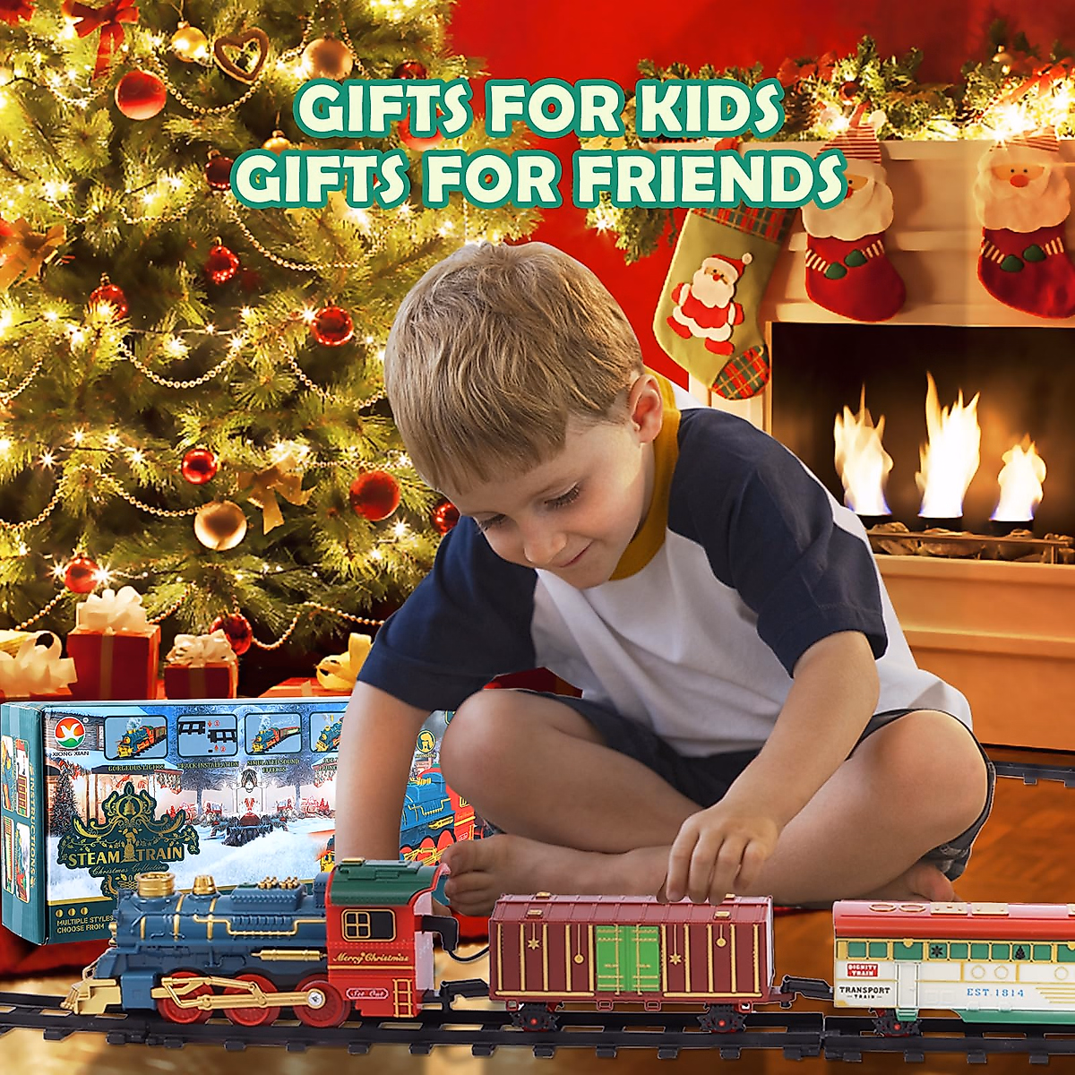 Electric Train Set Toys - Rechargeable Toy Train for Kids with Sprays, Sounds, Lights, Tracks, Train Cars, and Silent Mode - Toddlers Model Birthday Gifts and Train Set for 3 4 5 6 7 8+ Year Old Kids