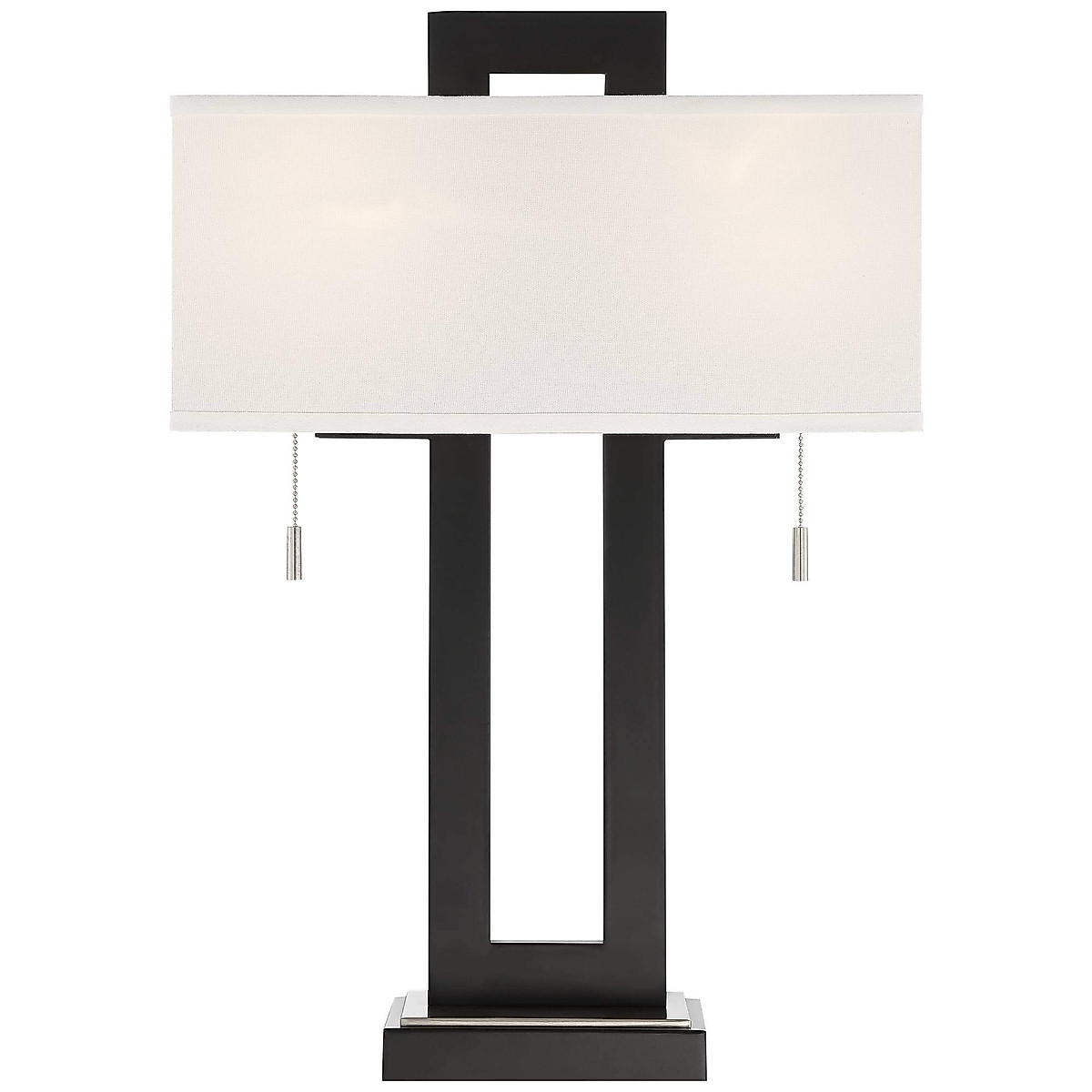 360 Lighting Neil 26" High Rectangular Rustic Modern Table Lamps Set of 2 USB Port Pull Chain Black Metal White Shade Living Room Charging Bedroom Bedside Nightstand House Office Entryway