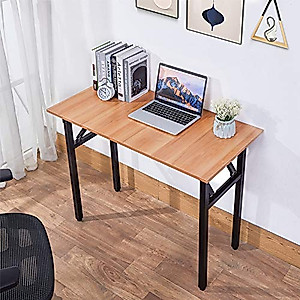 Folding Table Computer Desk, No Assembly Required, Sturdy and Heavy Duty Writing Desk for Small Spaces, Brown