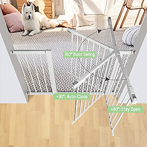 Cowiewie Baby Gate for Stairs, 29.5-51.6" Extra Wide Walk Through Dog Gate with Door, Auto-Close Metal Safety Gate with Extensions for Doorways and Halls, Pressure Mounted No Drilling