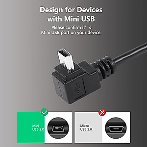 CERRXIAN Dash Cam Power Cord, 9.8FT 90 Degree Mini USB Cable, Angle Mini USB B Male to USB A 2.0 Male Data Sync and Charging Cable for Garmin Nuvi GPS,Canon,Dash Cam (3m, Black Up Angle)