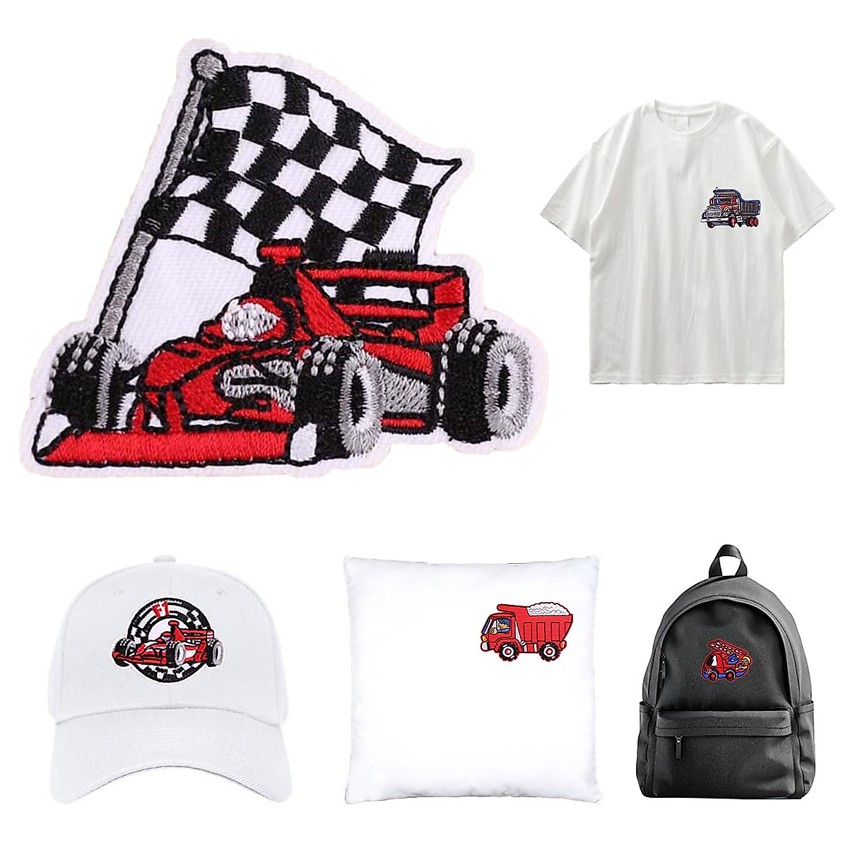 11pcs Car Iron on Sew on Patches,Construction Vehicles Truck Excavator Racing Design Car Appliques DIY Patch for Hats Jackets Bags Jeans