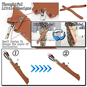 ZSHJGJR Hip Quiver for Arrows, Medieval Retro Handmade PU Leather Archery Quiver with Belt Clip, Adjustable Tilt Angle/Suspension Height for Field and Practice (Black)