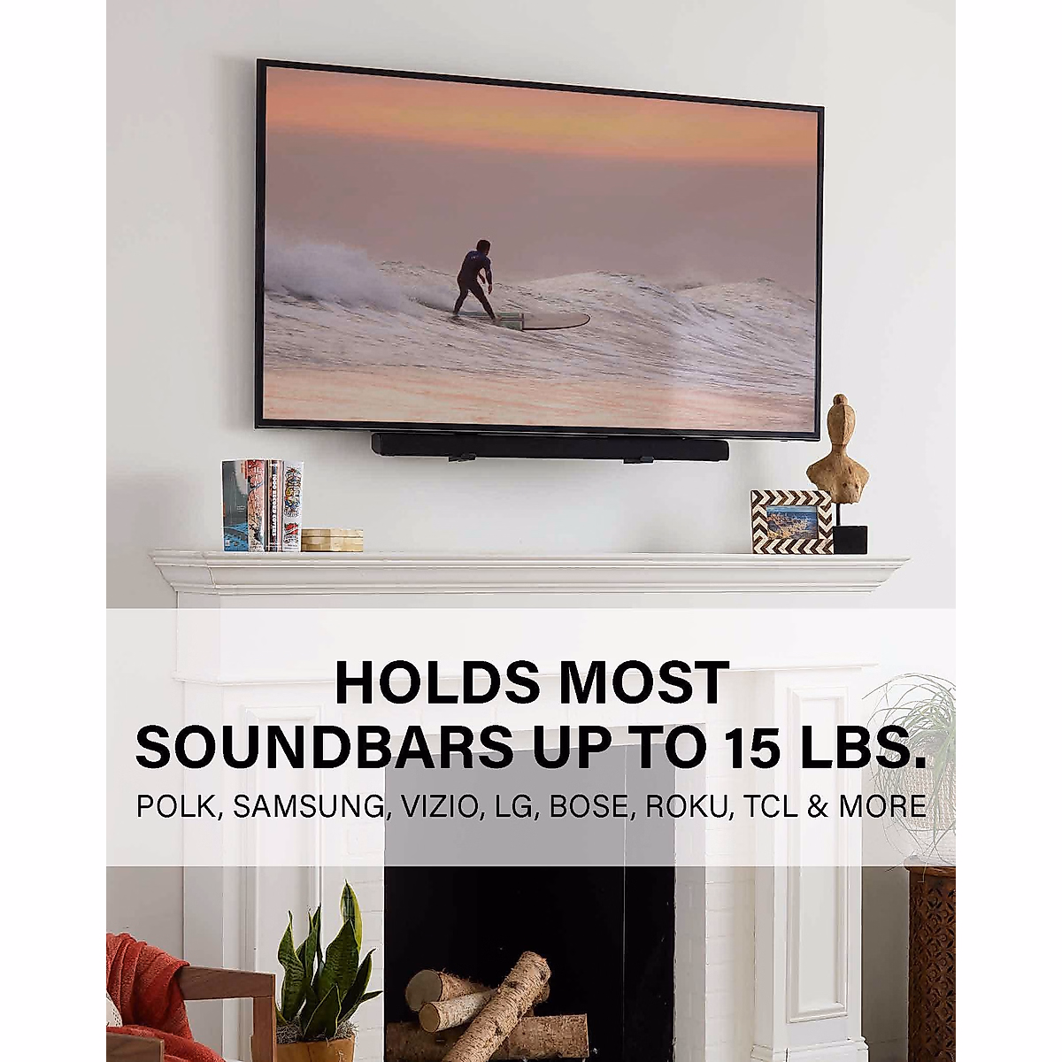 Sanus Universal Soundbar TV Mount Kit for Mounting Soundbars Under TV - Fits Most Sound Bars Up to 15 Lbs - Easy Install & Full Motion Capability - SOA-SBM2