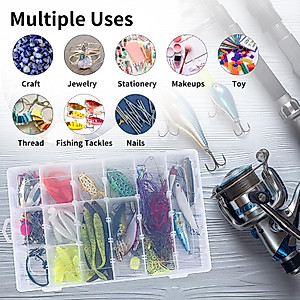 OUTUXED 36 Grids Clear Plastic Organizer Box with Adjustable Compartment Dividers, Jewlery Storage Bead Organizer Rock Collection Box for Fishing Tackles Washi Tapes Threads