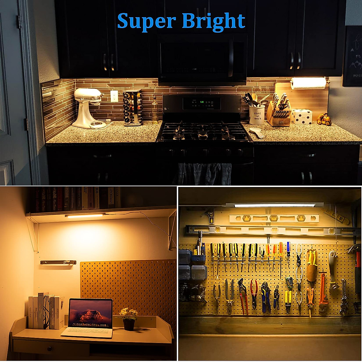 WOBANE Under Cabinet Lighting, Plug in LED Light Bar with ETL Adapter, Hand Wave Activated, 12” Cabinet Light Kit for Kitchen,Shelf,Bookcase,Display,Counter, 2700K Warm White,Dimmable,1 Panel
