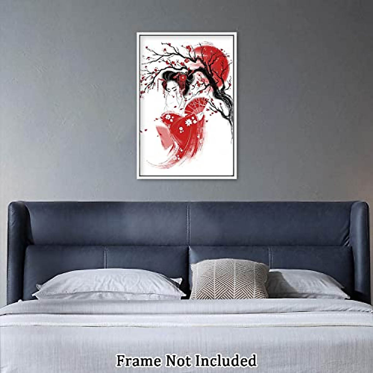 Canvas Wall Art Japanese Geisha Canvas Print Artwork Red Sun And Japanese Woman Wall Art Paintings Modern Picture Print Unframed for Living Room Dinning Room Bedroom Bathroom Home Decor 20x30inch