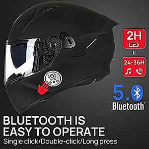 ILM Motorcycle Helmets with Built in Bluetooth Full Face Casco para Moto Dual Visor for Adults Men Women DOT Model-X9(Matte Black,M)