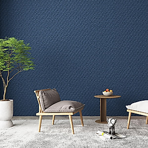 Haimin Fabric Wallpaper Textured Contact Paper (24in X 393in) Navy Blue Grasscloth Wallpaper Peel and Stick Faux Linen Wall Paper Self-Adhesive Vinyl Wallpaper Looks Like Woven Straw…