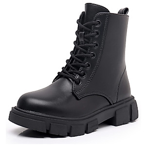 Apakowa Kids Girls Boots Fashion Combat Ankle Boots Side Zipper Booties (Little Kid/Big Kid)