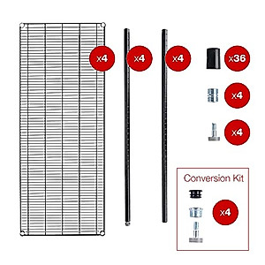 Alera All-Purpose Wire Shelving Starter Kit, Four-Shelf, 60w x 24d x 72h, Black Anthracite Plus