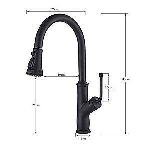 Kitchen Sink Faucet for Bar Farmhouse Commercial, Black Kitchen Faucet, 2-Way Pull Out Hot Cold Mixer Crane Tap, Free Rotatable Deck Mounted Single Handle One Hole Facuets (Color : Black)