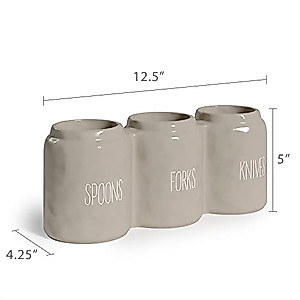 Barnyard Designs Silverware Caddy for Countertop - Cutlery Organizer for Spoon, Fork, and Knife - Ceramic Utensil Holder for Flatware or Plasticware - Perfect for Parties - 12.5” x 4.25” x 5