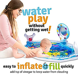 Splashin'kids Inflatable Tummy Time Premium Water mat with Mirror and rattles Infants Toddlers The Perfect Fun time Play Activity Center Your Baby's Stimulation Growth