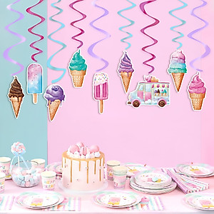WERNNSAI 18PCS Ice Cream Hanging Swirls Party Decorations Summer Ice Cream Party Ceiling Streamers Decor Sweet Ice Cream Party Swirls Supplies for Girls Birthday Baby Shower
