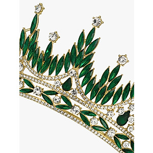 SWEETV Tiaras and Crowns for Women, Wedding Tiara for Bride, Rhinestone Queen Crown, Crystal Costume Hair Accessories for Birthday Prom Quinceanera Celebration,Green