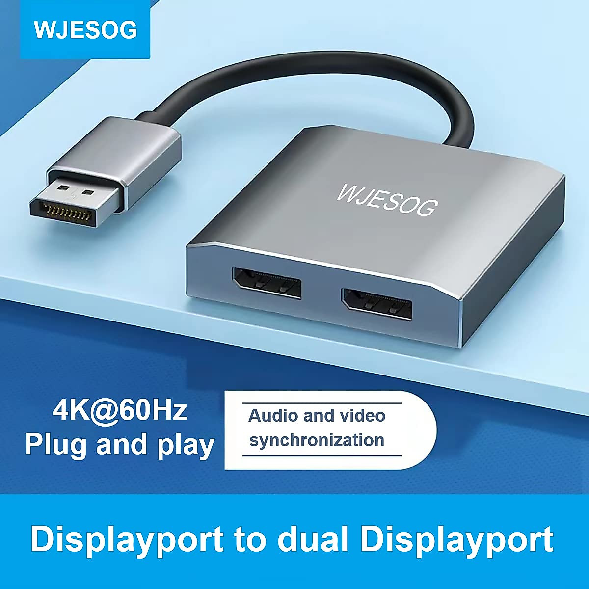 WJESOG Displayport to Dual Displayport Splitter Dual 4K@60Hz Resolution,DP to 2 Displayport Hub Multi Stream Transport Support 4K Resolution for Windows and Mac System