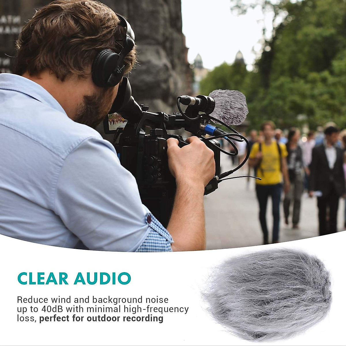Movo WS1 Furry Microphone Windscreen for Zoom H1n Recorder - Outdoor Microphone Cover for Small Microphones up to 2.5" x 40mm (L x D) (Light Gray)