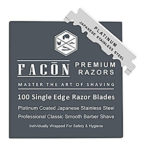 100 Facón Platinum Japanese Stainless Steel Single Edge Razor Blades for Professional Barber Straight Razor - 200+ Shaves