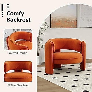 INZOY Mid Century Modern Accent Barrel Chair with Velvet Fabric, Comfy Upholstered Accent Armchair with Montage Design, Sherpa Boucle Chair for Living Room Bedroom Apartment, Light Yellow