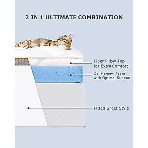 BedStory Mattress Topper Queen Size, Dual Layer Pillow Top and Gel Memory Foam Bed Toppers 3.6 Inch, Combination of Comfort and Support, White