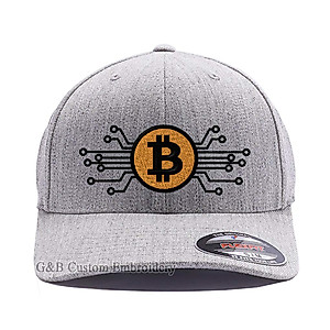 BitCoin Cap. Bitcoin Digital Currency. Embroidered 6477 Flexfit Hat (S/M, Heather)