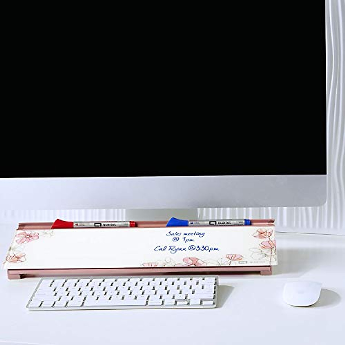 Quartet Whiteboard, Glass Dry Erase Board with Storage for Desktop Notetaking, 18" x 6", Clean Erase Surface, 1 Dry Erase Marker, Floral Pattern (GDP186P)