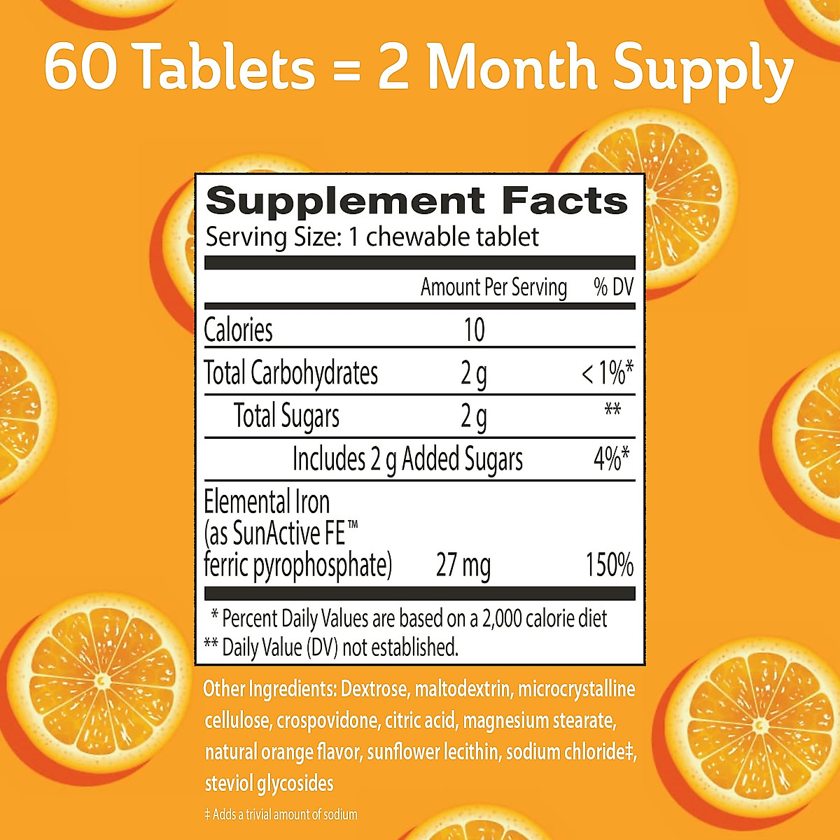 Fergon Iron Restore Chewable Tablets - Gentle on Stomach, Non-Constipating - 27mg Iron for Energy Support – 60 Tablets