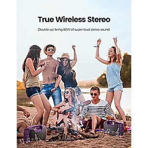 IPX7 Waterproof Bluetooth Speaker, 40W Portable Wireless Speaker, 32H Playtime, Stereo Loud Sound, Deep Bass, Outdoor Speaker with Handle, Bluetooth 5.0, Built-in Mic, for Party,Pool, Camping-Purple