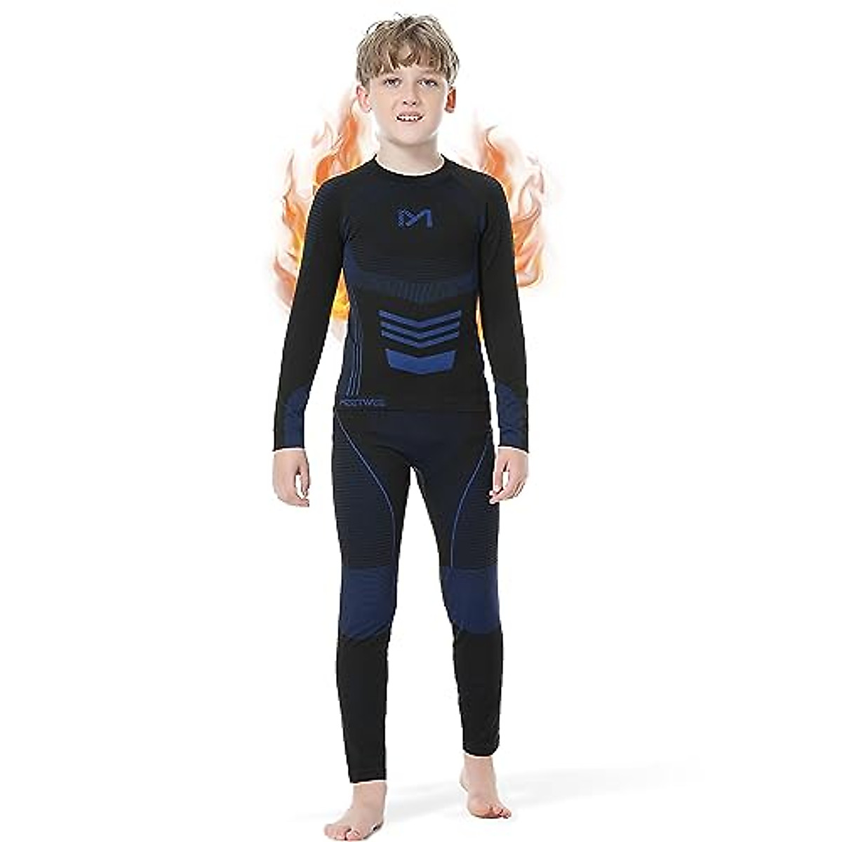 MeetHoo Children's Thermal Underwear Set, Breathable and Skin-friendly Sports Underwear, Bamboo Charcoal Underwear Base Layer Winter Ski Hunting Gear for Boys Cold Weather XS-L