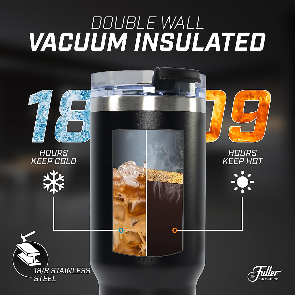 Fuller Brush Stainless Steel Tumbler with Handle - 40 oz. – Lead & BPA-Free - Double-Wall Insulated Travel Mug – Keeps Drinks Hot or Cold for Hours – Spill-Resistant Lid & Straw (Charcoal Gray)