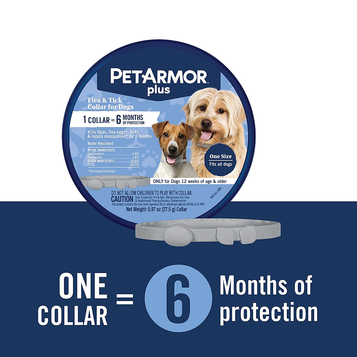 PetArmor Plus Flea & Tick Collar for Dogs, Kills Fleas & Ticks, Long Lasting Protection for 12 Months, Water Resistant, One Size Fits All, 2 Collars