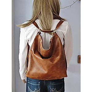 QTKJ Crossbody Bags for Women, Leather Backpack, Large Leather Handbag, Vegan Leather Shoulder, Multifuction Convertible Backpack for Women Travel Work Vacation