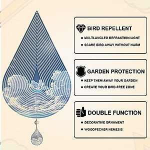 Tsocent Wind Spinners, 2 Pack 12in 3D Stainless Steel Outdoor Hanging Wind Spinner with 2X Water Drop Pendant and 3X 360° Rotating Hook, Reflective Decor for Outside Yard and Garden (2 Pack)