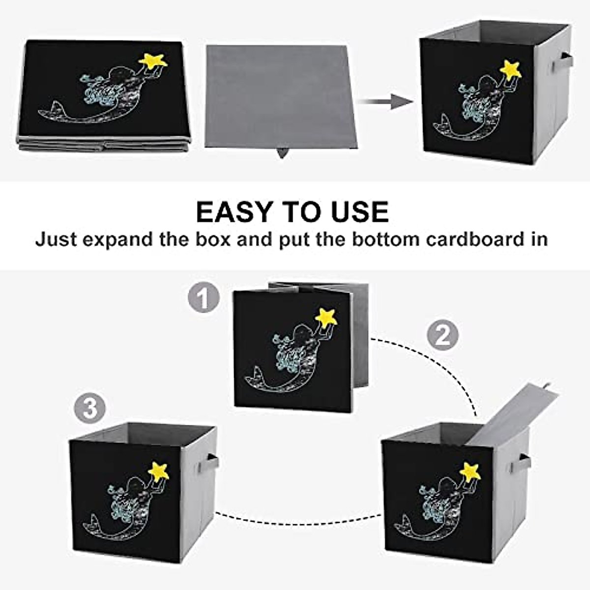 Mermaid Collapsible Storage Bins Basics Folding Fabric Storage Cubes Organizer Boxes with Handles