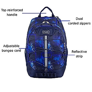 FUEL 18” Unisex Backpack Terra Sport Spacious Dual Compartment w/Laptop Sleeve and Bungee for Travel, College, Work - Dark Blue Galaxy