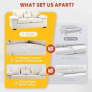 Loveseat Sofa Couch 73", Chenille Love Seat Couch Sofa with Removable Back Seat Cushions, Upholstered Living Room Sofa with 2 Throw Pillows 1 Lumbar Pillow, Sofa for Small Space Apartment Lounge-Beige