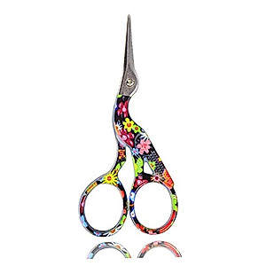 BIHRTC Stork Bird Scissors Embroidery Scissors Sewing Scissors Small Shears for Crafting Art Work Threading Needlework DIY Tools Dressmaker Everyday Use Scissors 3.6 Inch Black Floral Pattern Scissor