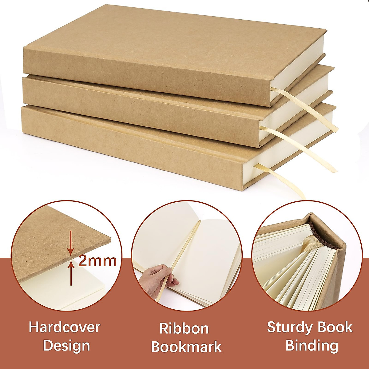 Dynta Hardcover Sketchbook Blank Notebook Bulk 6 Packs Unlined A5 Size 5.7”x8.3” 120 Sheets/240 Pages Premium Paper Sketch Pad for Drawing Books Art Supplies for Office School Travelers Journal