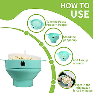 MMUGOOLER Original Microwave Popcorn Popper Silicone Popcorn Maker, Collapsible Bowl with Lid BPA Free and Dishwasher Safe, Quick & Easy(Blue)